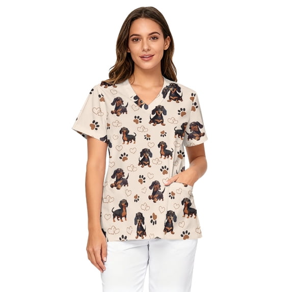 Binienty Dachshunds Hospital Scrub Top for Nurses Soft Stretch V Neck ...