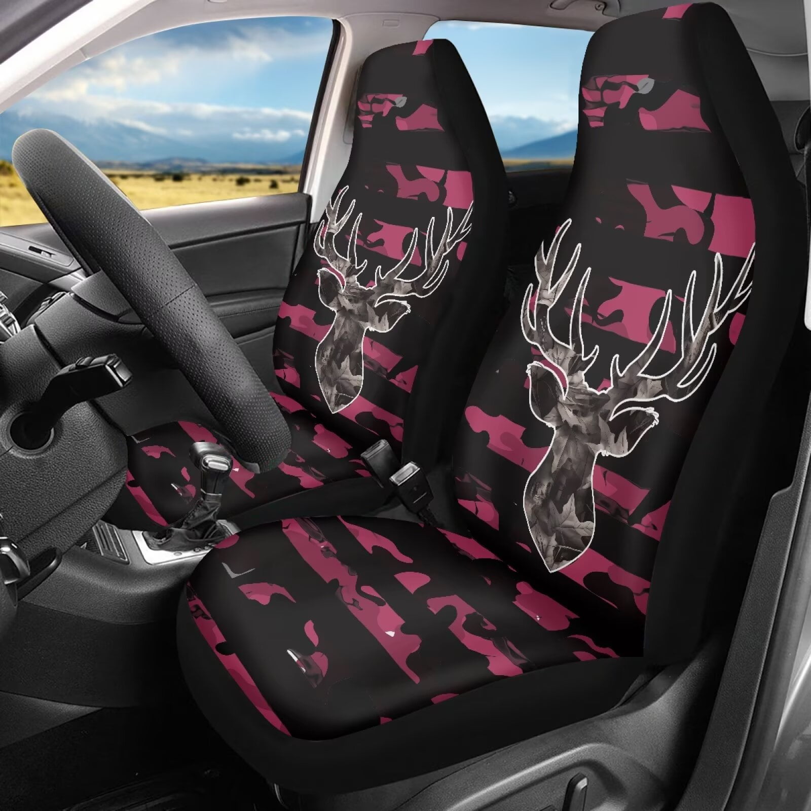 Binienty Deer Hunting Camo Car Seat Covers Front Seats Only Washable ...