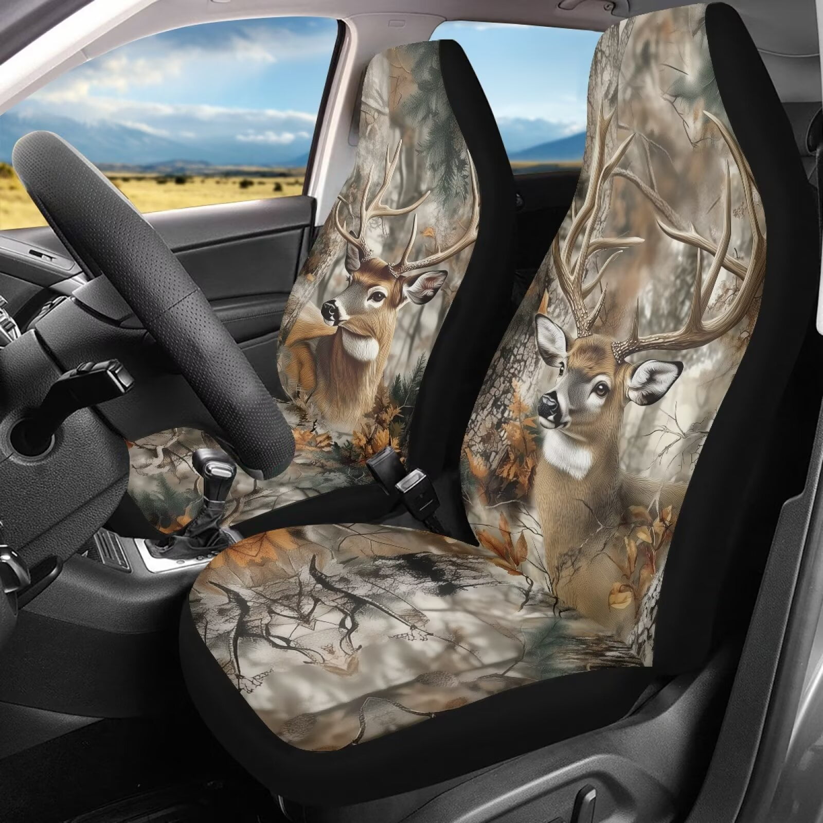 Binienty Deer Hunting Camo Car Seat Covers Set of 2 Soft Comfortable ...