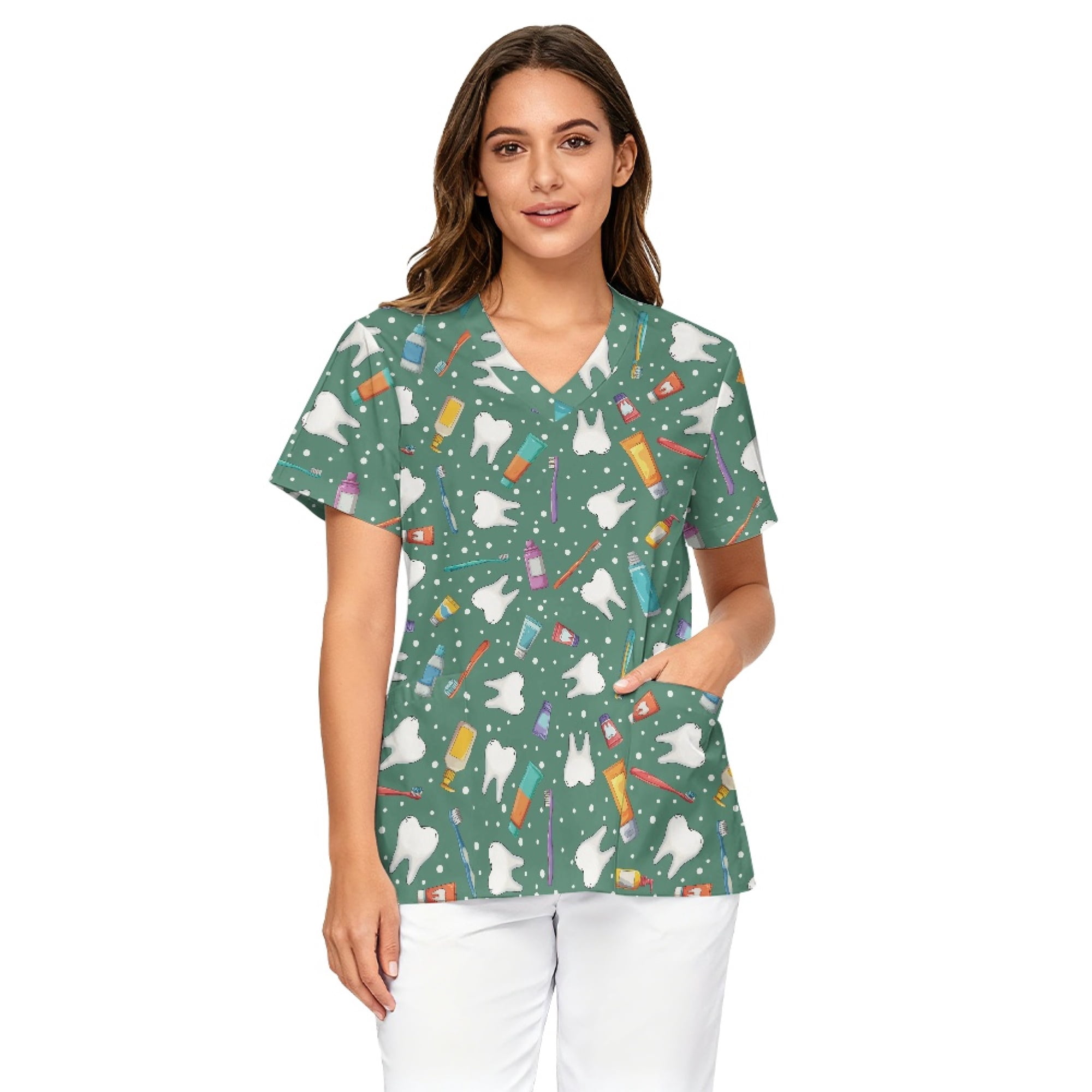 Binienty Dental Care Pattern Nursing Uniforms for Women Short Sleeve ...