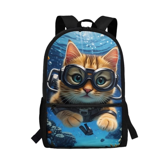 Binienty Diving Cat Print Kids Backpack Ages 6-12, Adjustable Strap ...