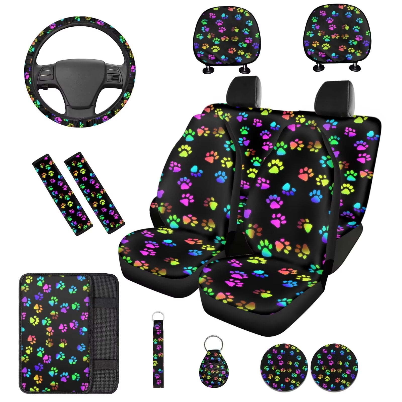 Binienty Dog Paw Automotive Seat Covers Full Set Universal Fit Auto ...
