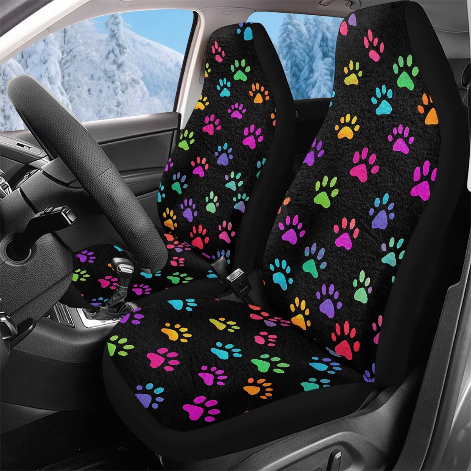 Binienty Dog Paw Vehicle Front Seat Covers Fuzzy Flannel Auto Seat ...