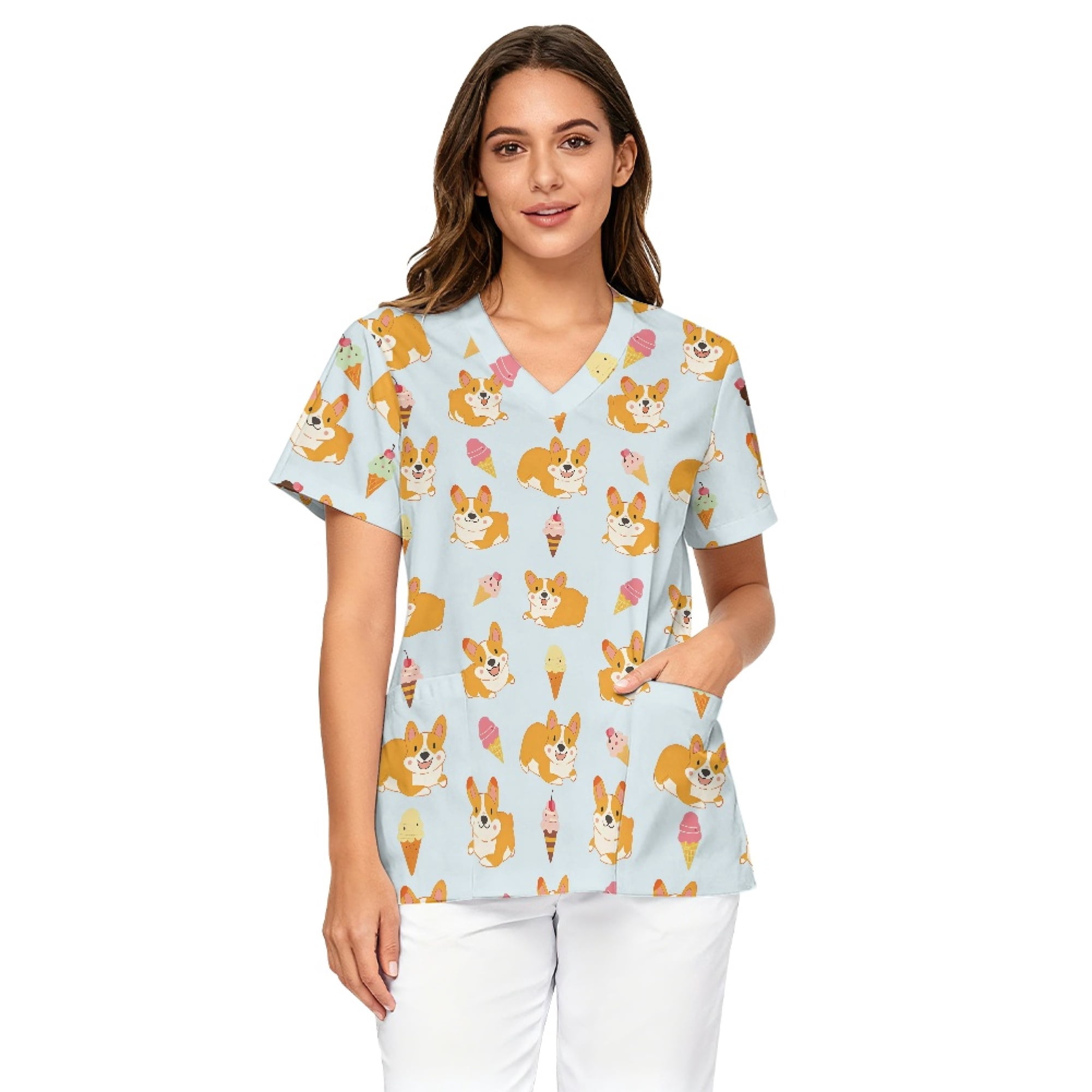 Binienty Dogs Scrub Tops for Women Short Sleeve Stretchy Breathable ...