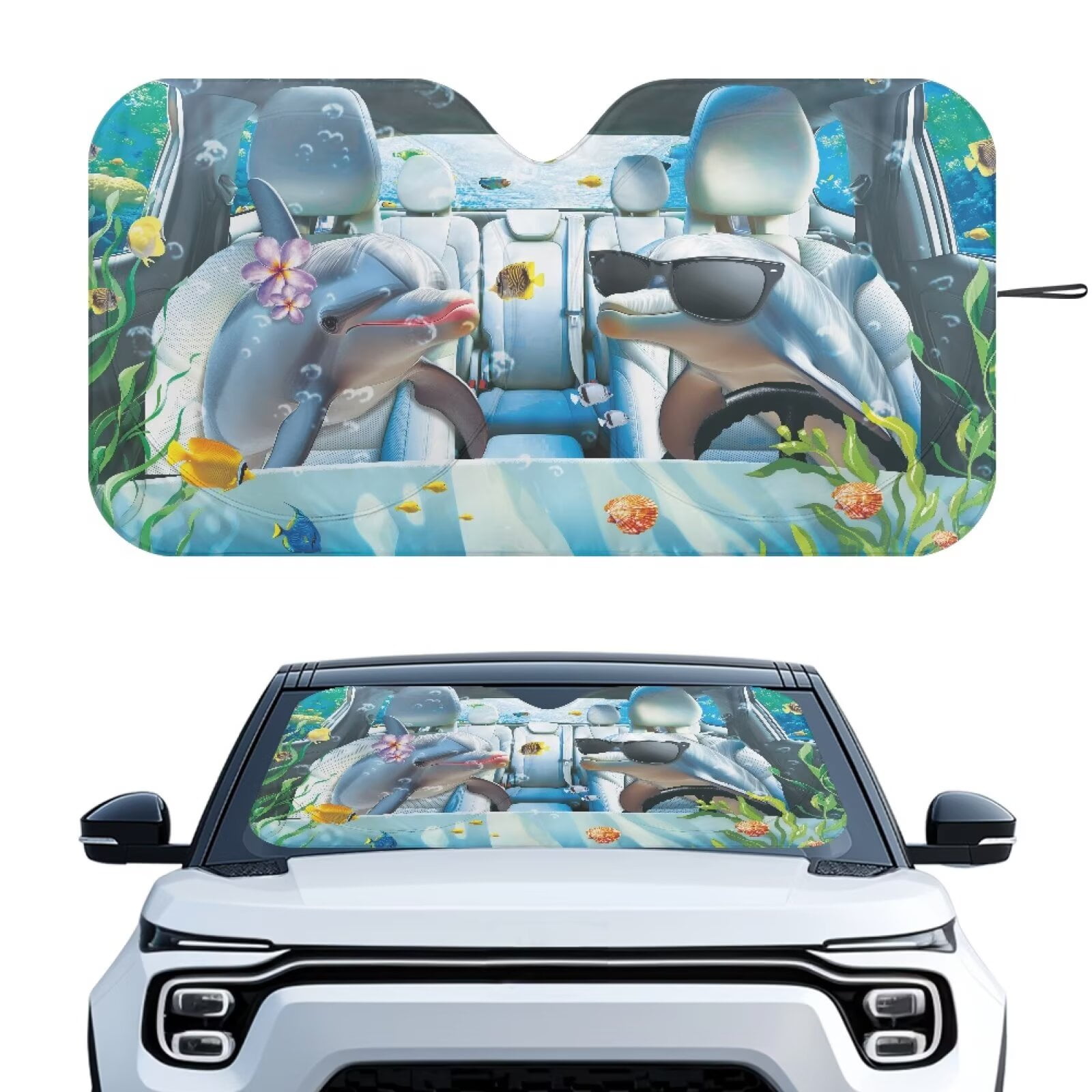 Binienty Dolphin Windshield Sun Shade Funny Animals Sun Visor for Car ...