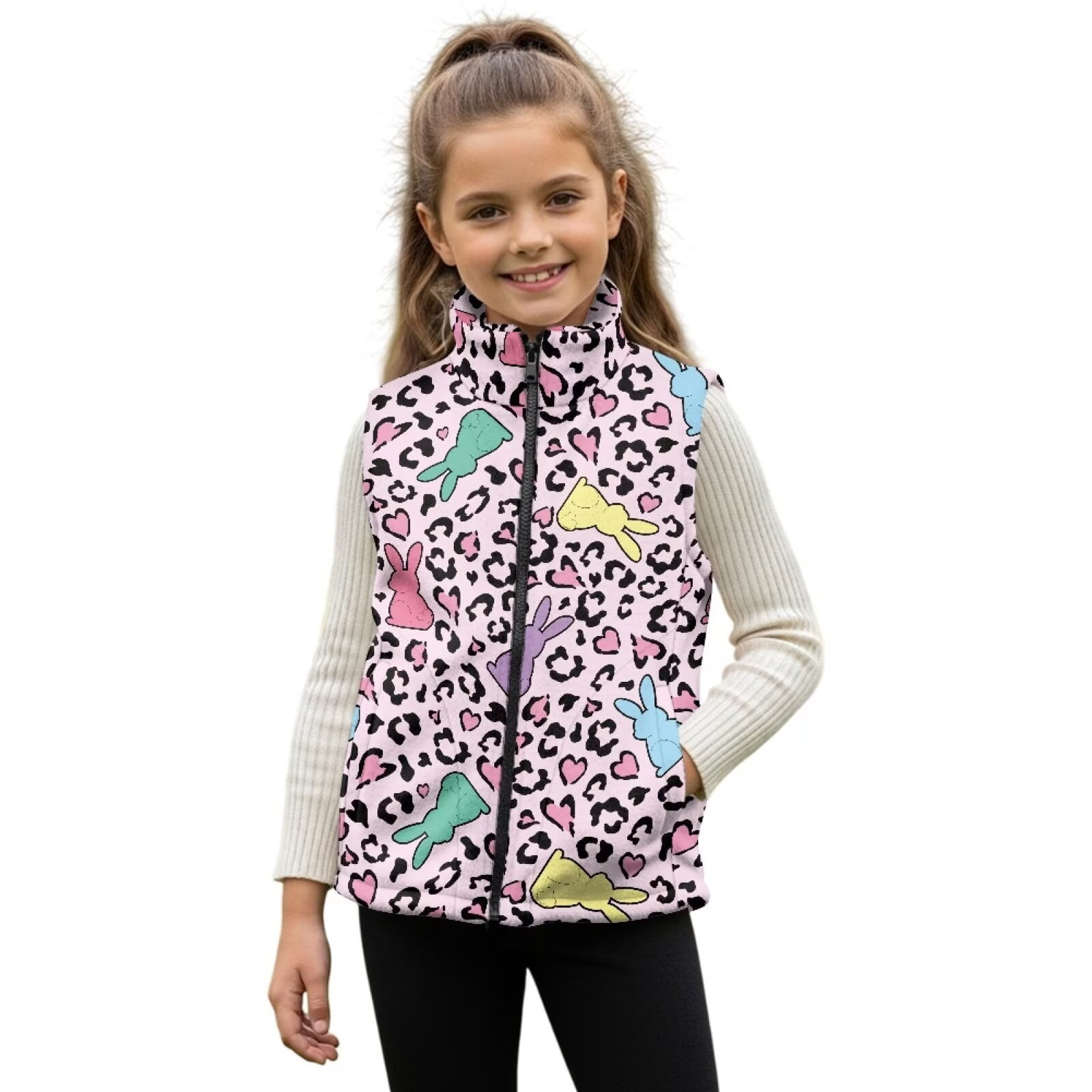 Binienty Easter Bunny Vest for Girls Pink Fluffy Fuzzy Polar Fleece ...