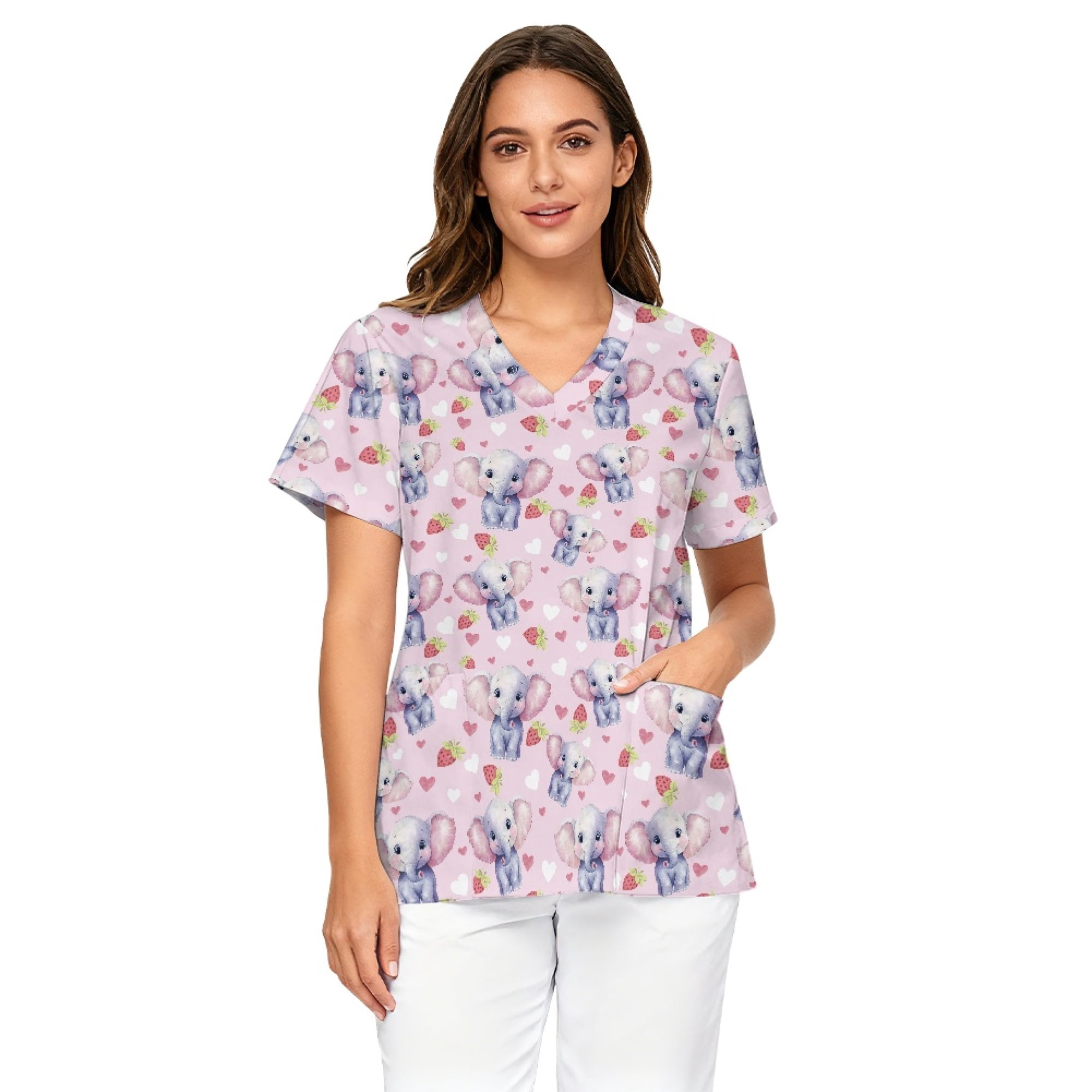 Binienty Elephant Strawberry Pattern Medical Shirt Stretchy Breathable ...
