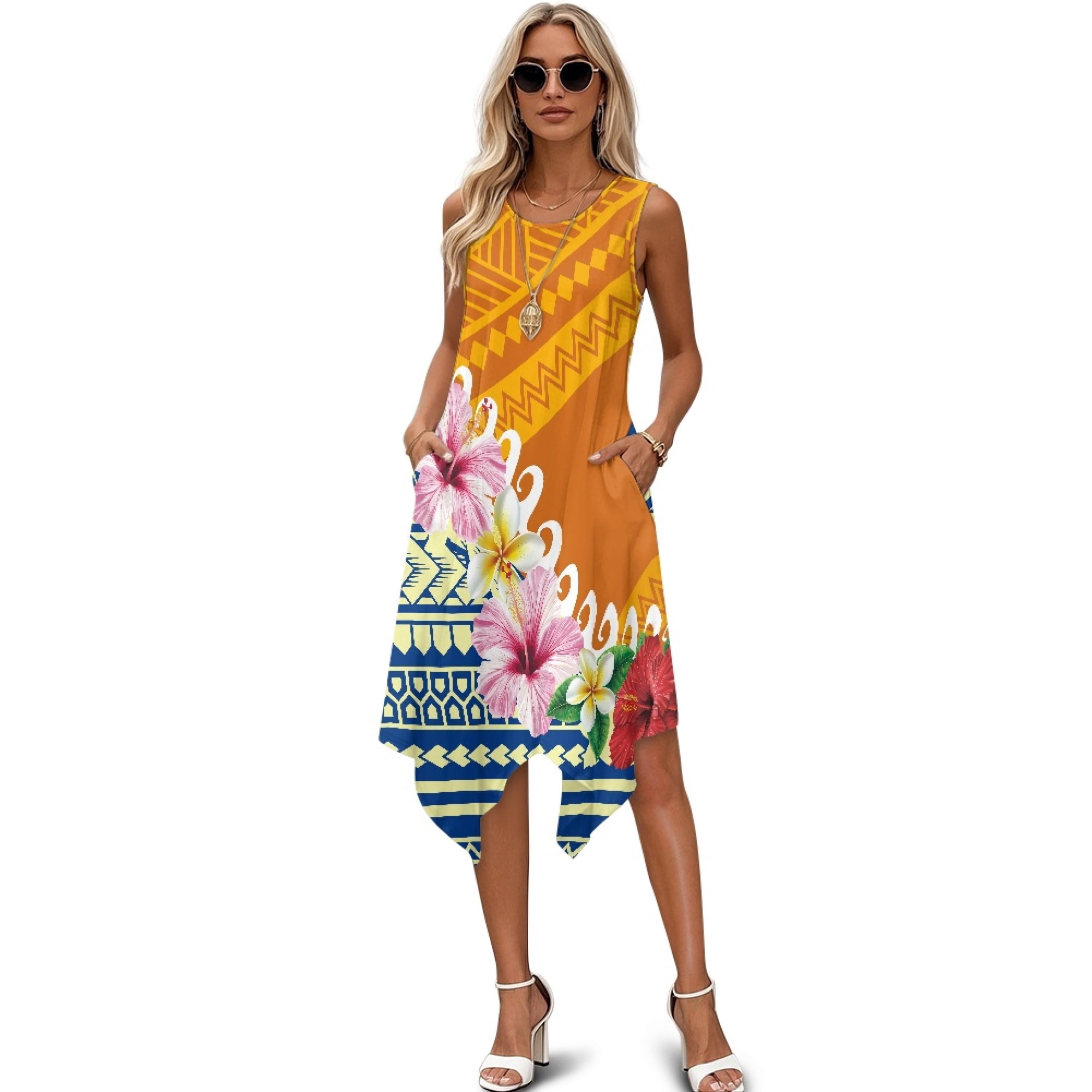 Binienty Floral Beach Long Dresses, Side Pockets Summer Sleeveless ...