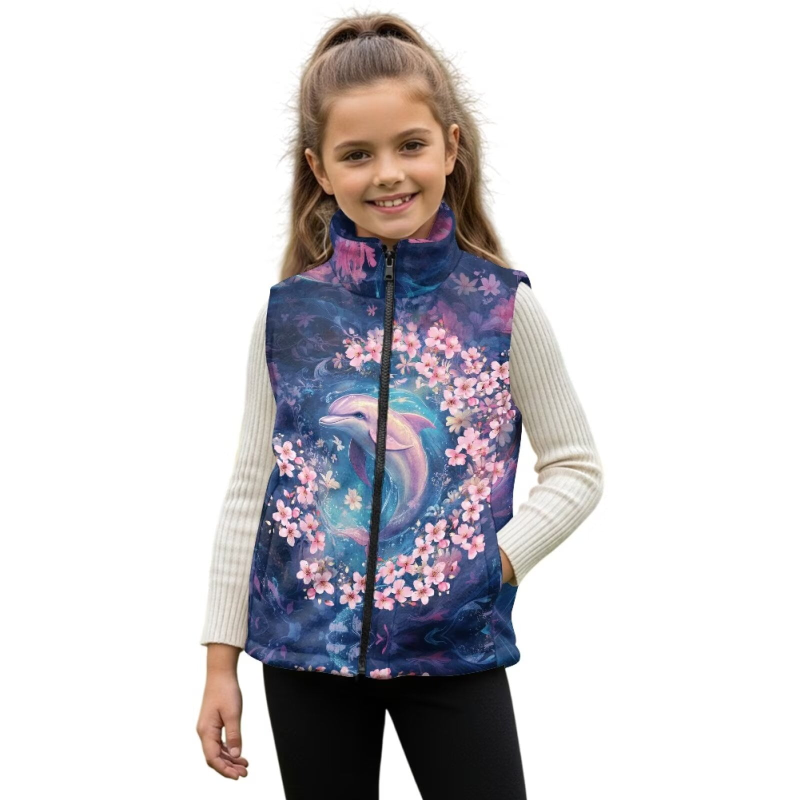 Binienty Floral Dolphin Vest for Girls Fluffy Fuzzy Polar Fleece Vests ...