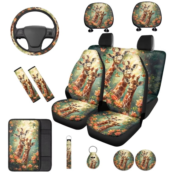 Binienty Floral Giraffe Vehicle Seat Covers Front Split Rear 14 PCS ...