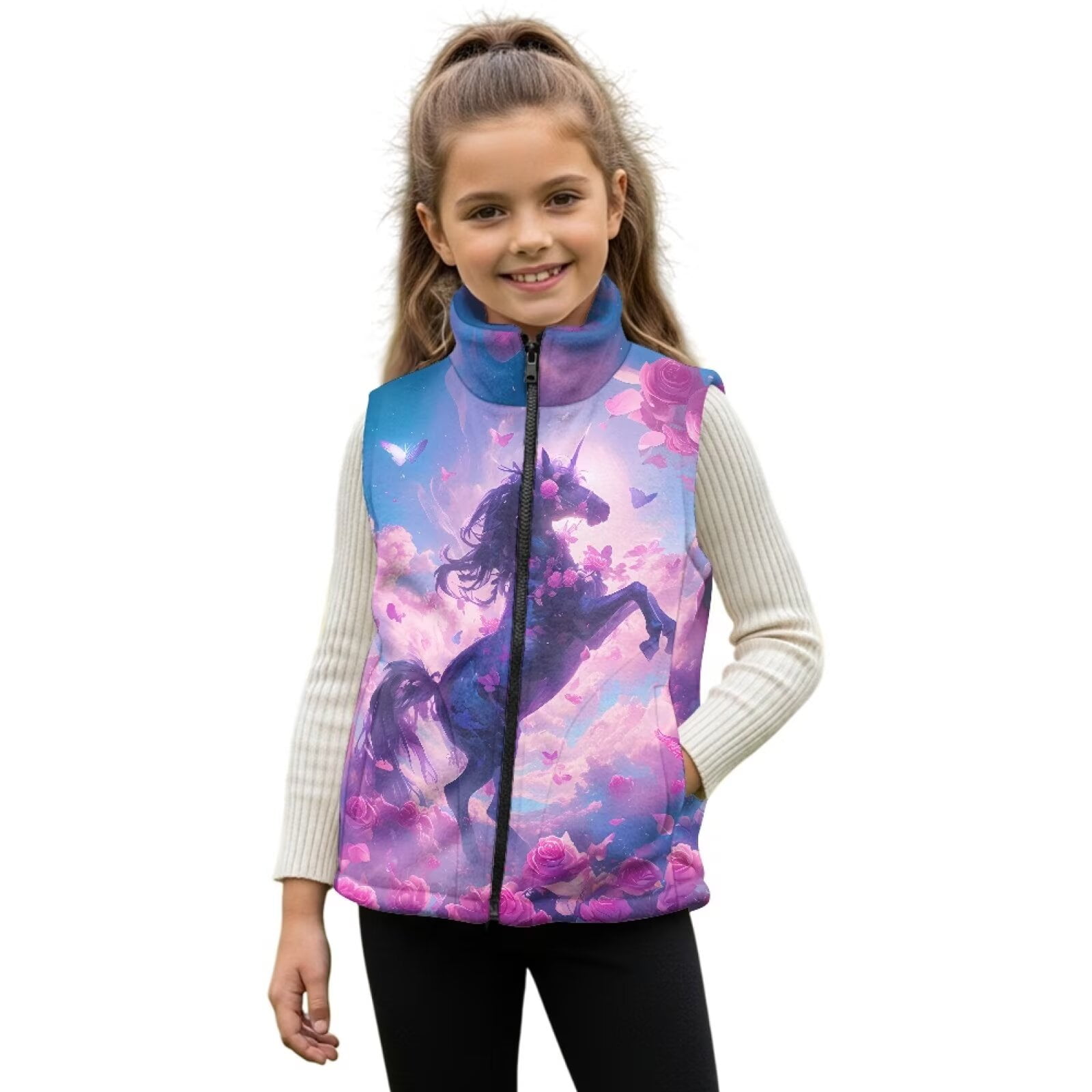 Binienty Floral Horse Fleece Vest Kids Girls Pink Soft Plush Fuzzy Vest ...