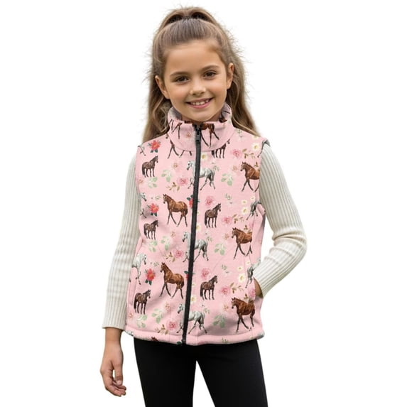 Binienty Floral Horse Print Vest for Girls Fluffy Fuzzy Polar Fleece ...