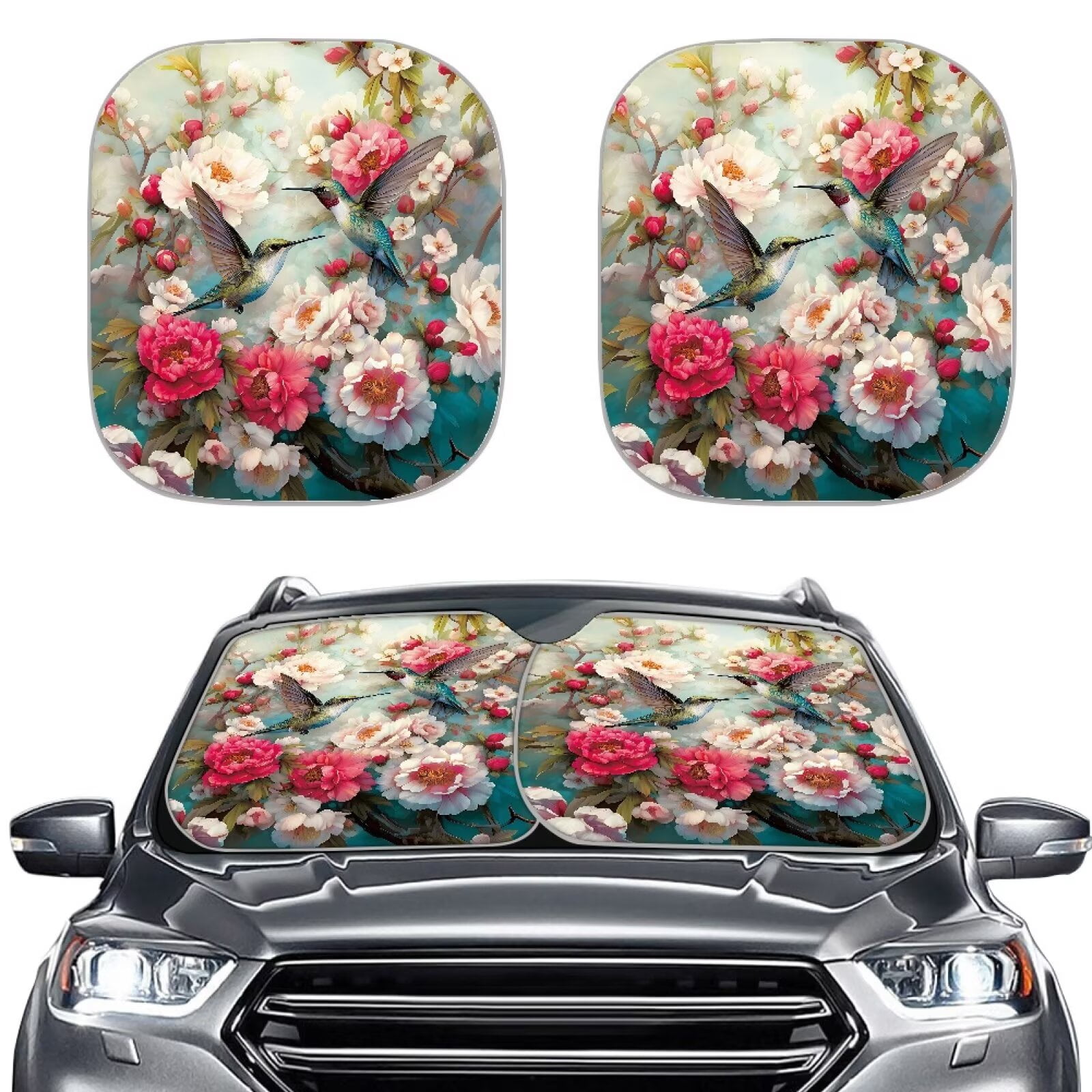 Binienty Floral Hummingbird Car Front Window Sun Shade Cute Girly Women ...