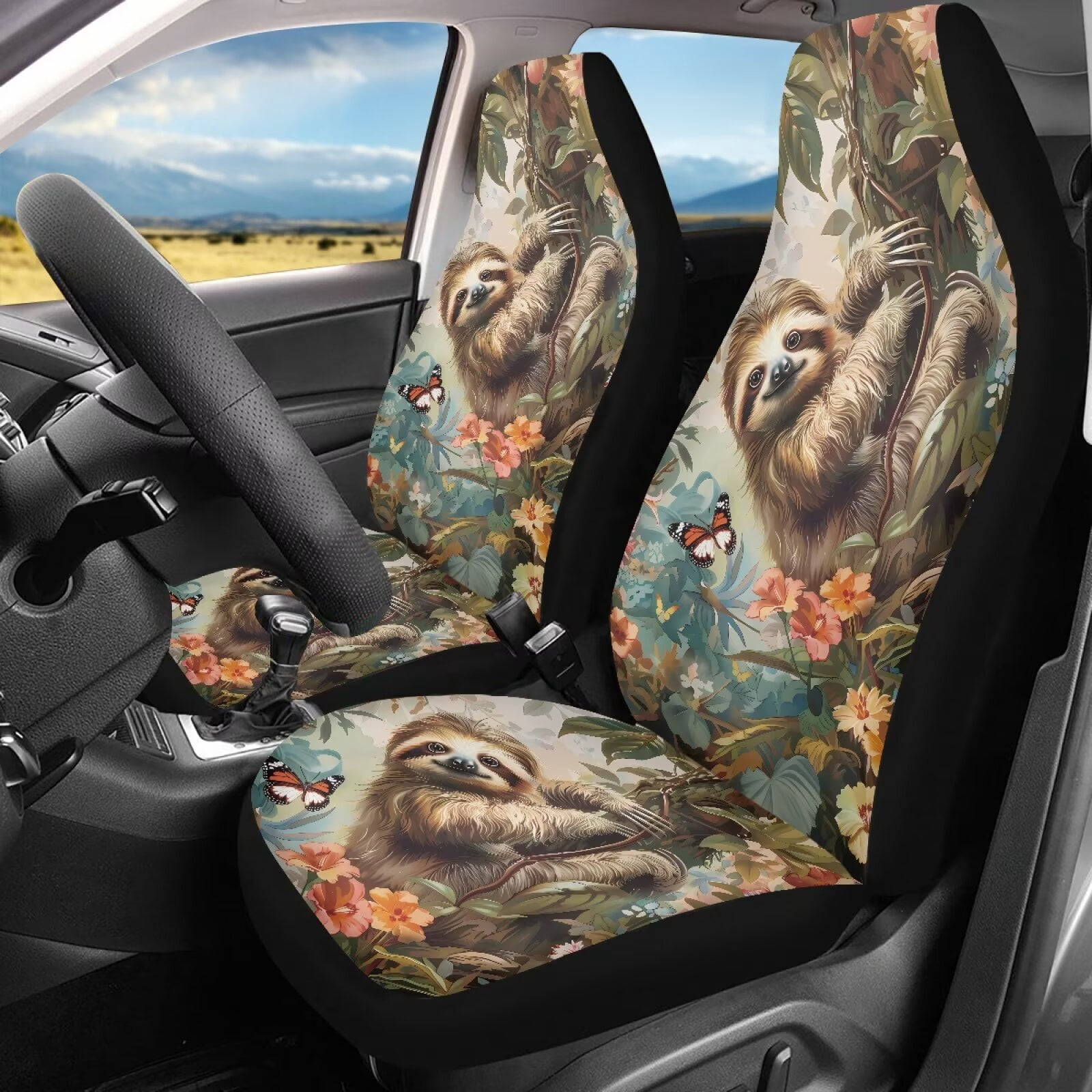 Binienty Floral Sloth Car Seat Covers Front Seats Only 2 Pieces ...