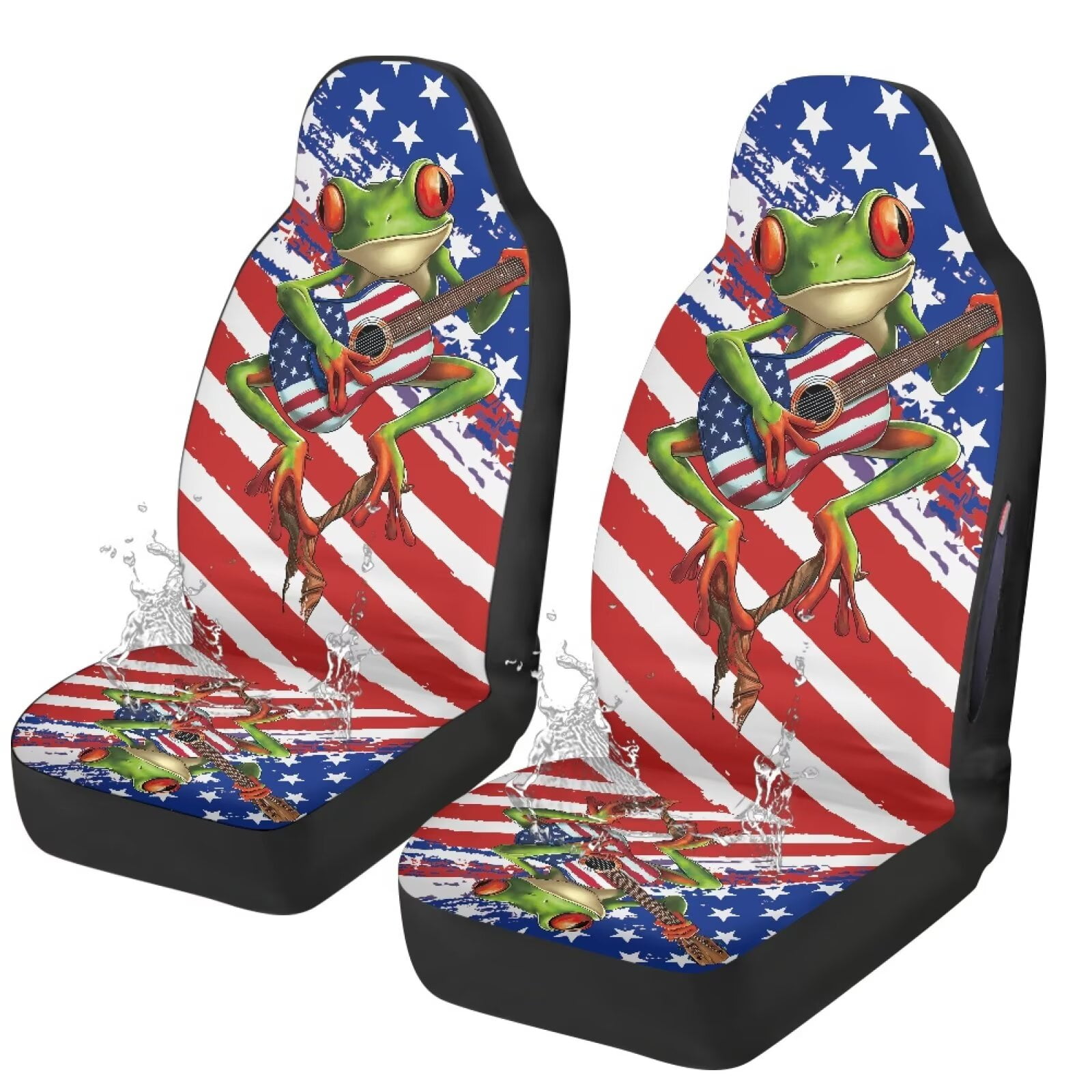 Binienty Frog American Flag Front Auto Seat Covers Washable Removable ...