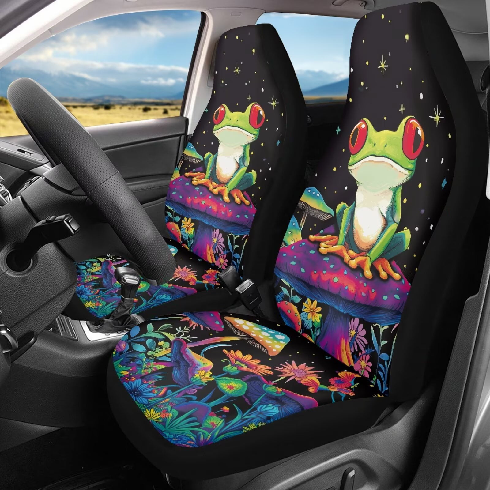 Binienty Frog Mushroom Car Seat Covers Cute Washable Auto Front Seat ...