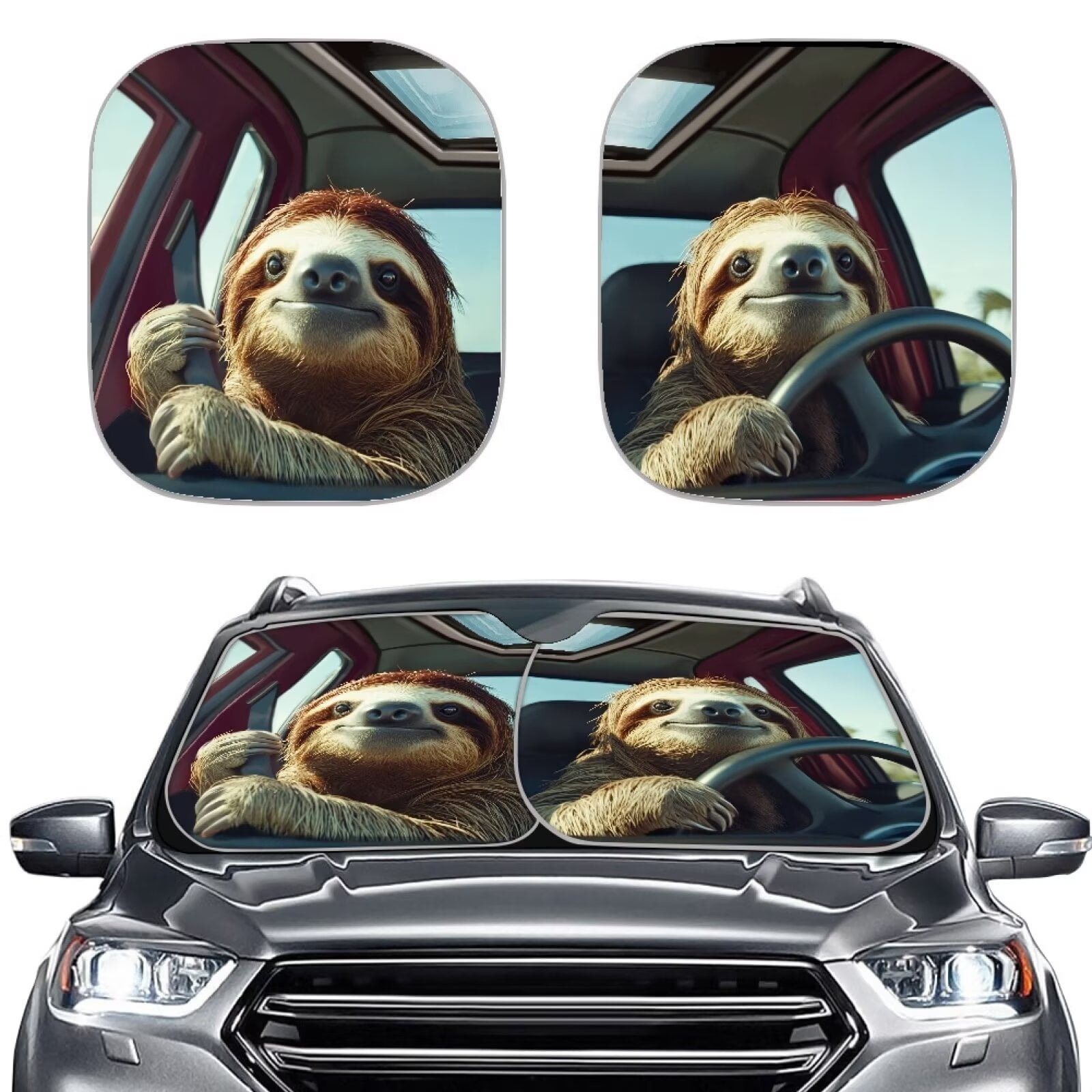Binienty Front Sun Shade for Car Funny Driving Sloth Windshield Visor ...