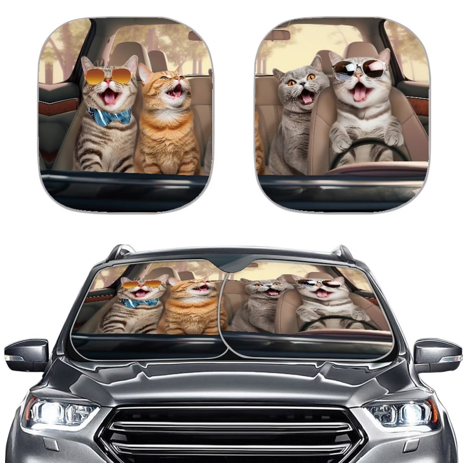 Binienty Funny Cat Car Sun Shade Windshield Foldable Animal Family ...