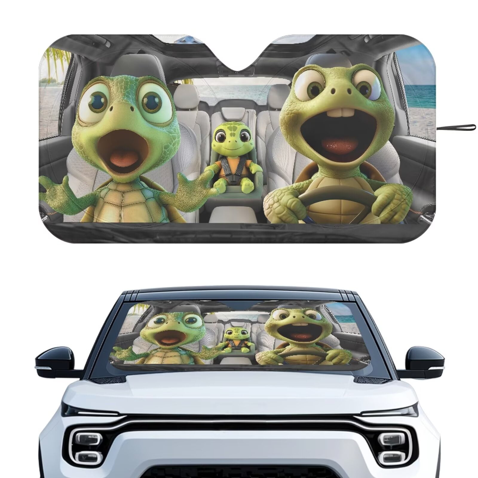 Binienty Funny Windshield Sun Shade for Cars Sea Turtle Family Car ...