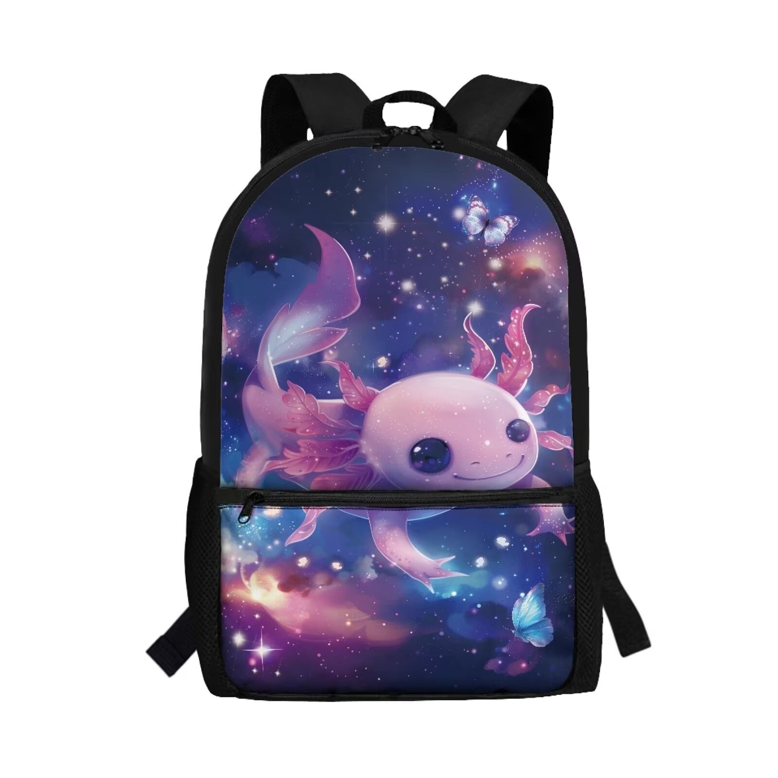 Binienty Galaxy Axolotl Print 17 Inch Kids School Backpack, Multi Front ...