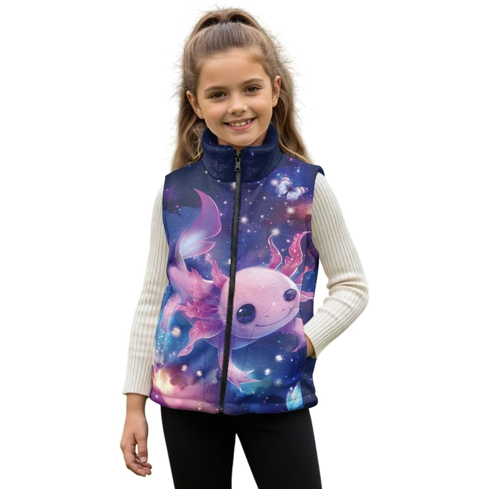 Binienty Galaxy Axolotl Zip Up Vest for Toddler Girls Fluffy Plush ...