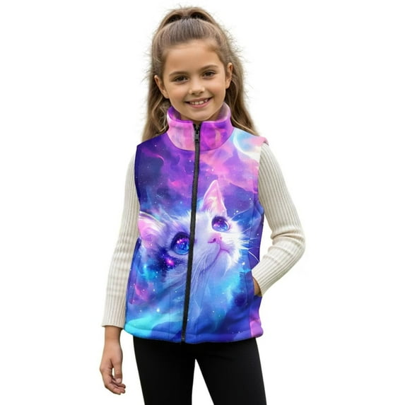Binienty Galaxy Cat Fleece Vest for Girls Zip Up Sleeveless Jacket with ...