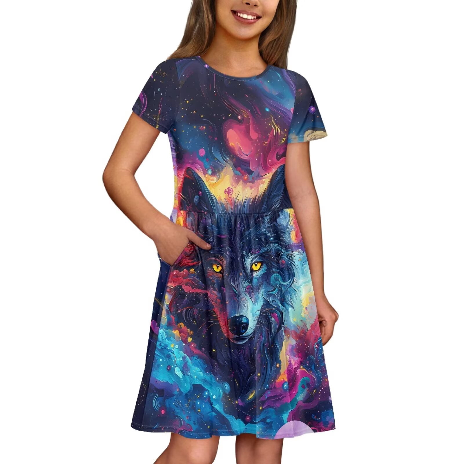 Binienty Galaxy Wolf Teen Sundresses Girls Age 14-16 Comfy Lightweight ...