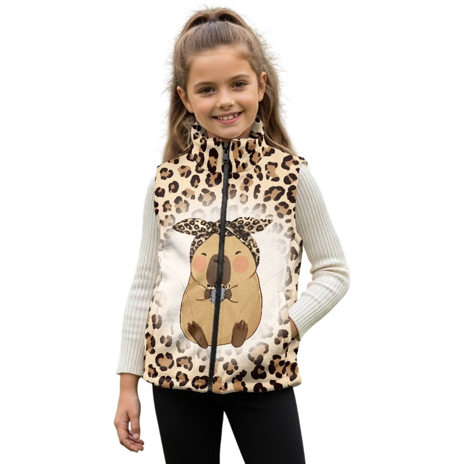 Binienty Girls Axolotl Fleece Vests Capybara Leopard Print Vest for ...