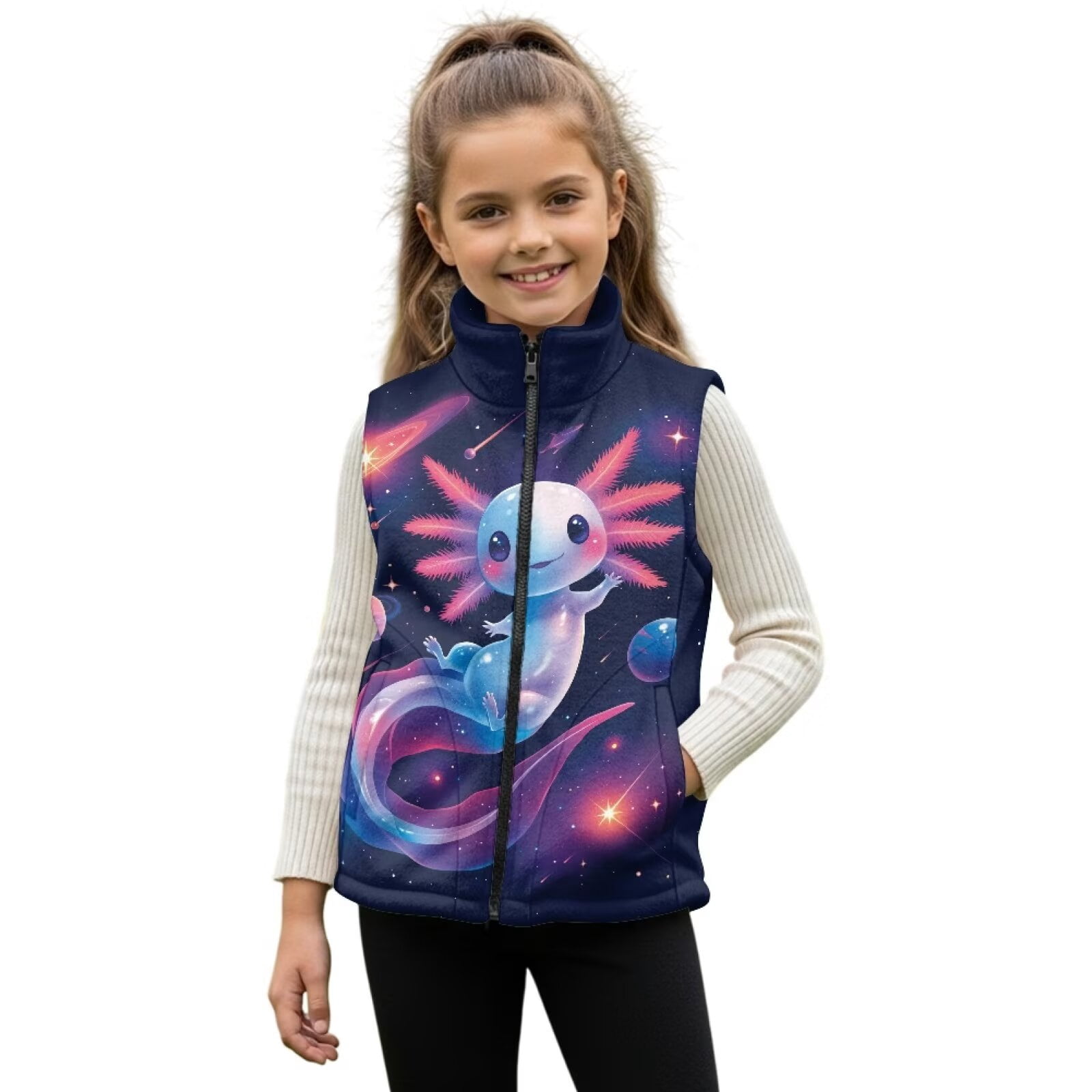 Binienty Girls Outwear Vests Size 4T Comfy Fluffy Fuzzy Galaxy Axolotl ...