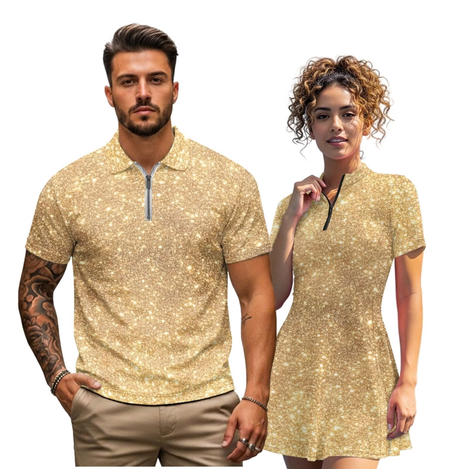 Binienty Gold Glitter Golf Apparel for Couple Relaxed Moisture Wicking ...