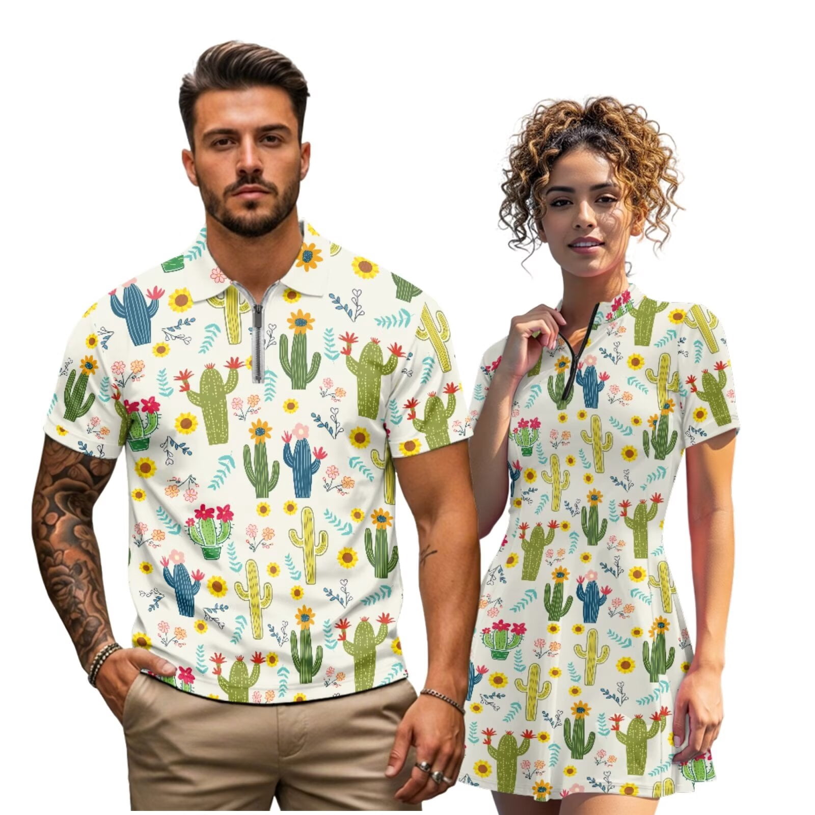 Binienty Green Cactus Couples Matching Golf Outfits Athletic Short ...