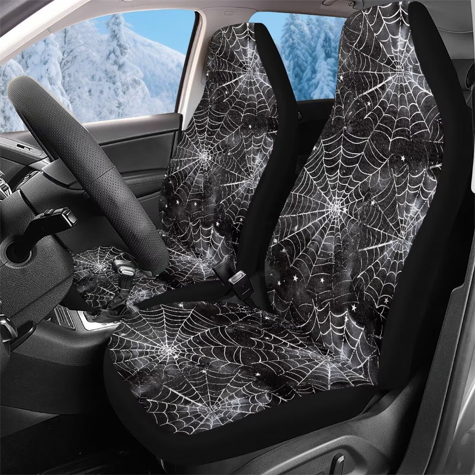 Binienty Halloween Auto Front Seat Protector Spider Web Fuzzy Thick Car ...