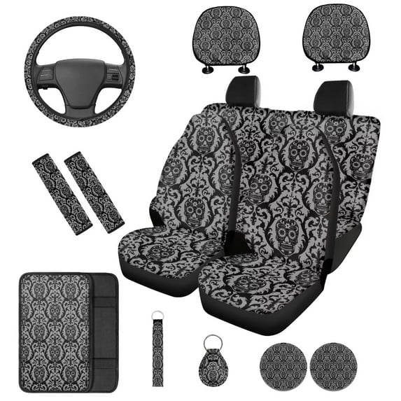 Binienty Halloween Skull Print Automotive Seat Covers Front Split Rear ...