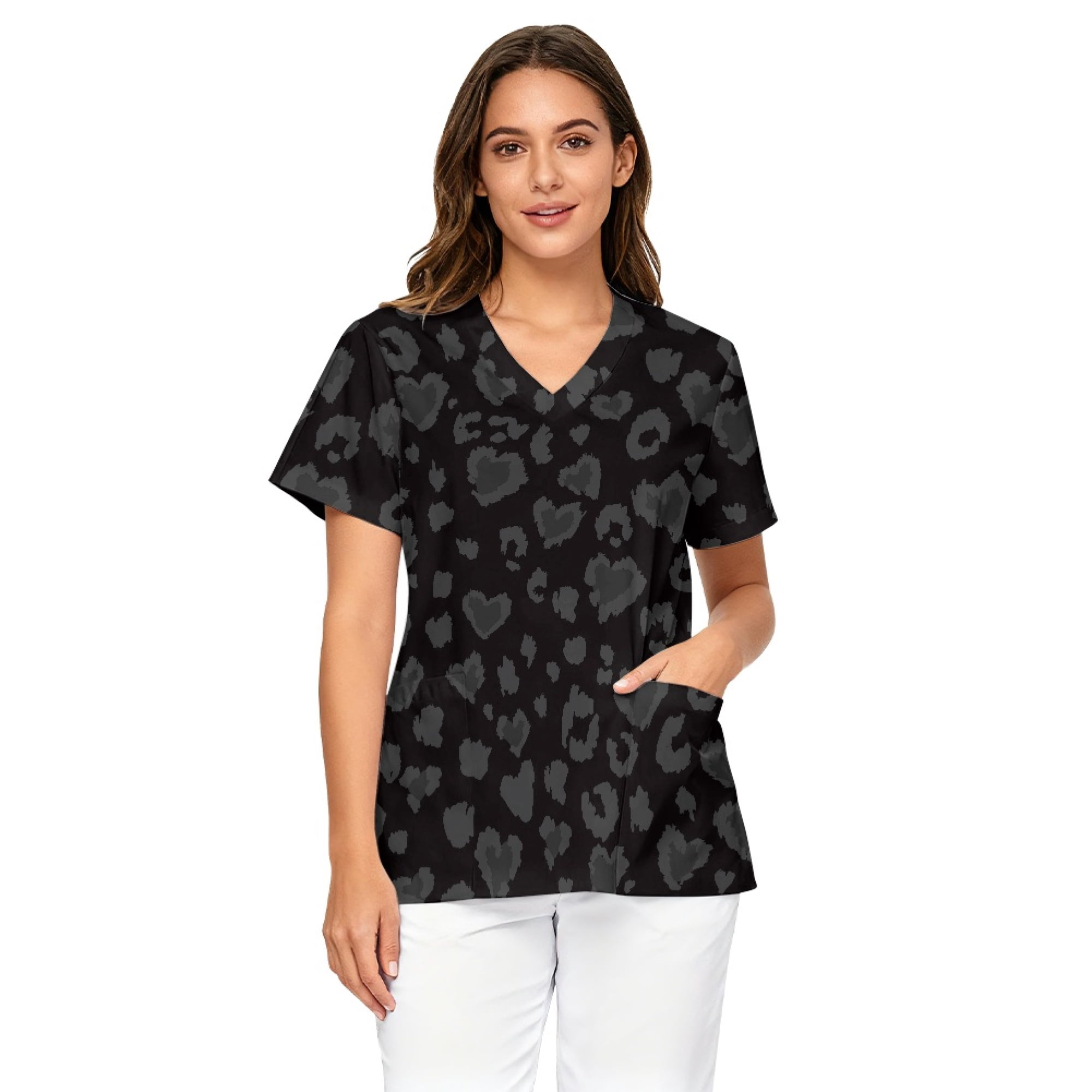 Binienty Heart-shaped Leopard Print Pattern Nurse Shirts for Women ...