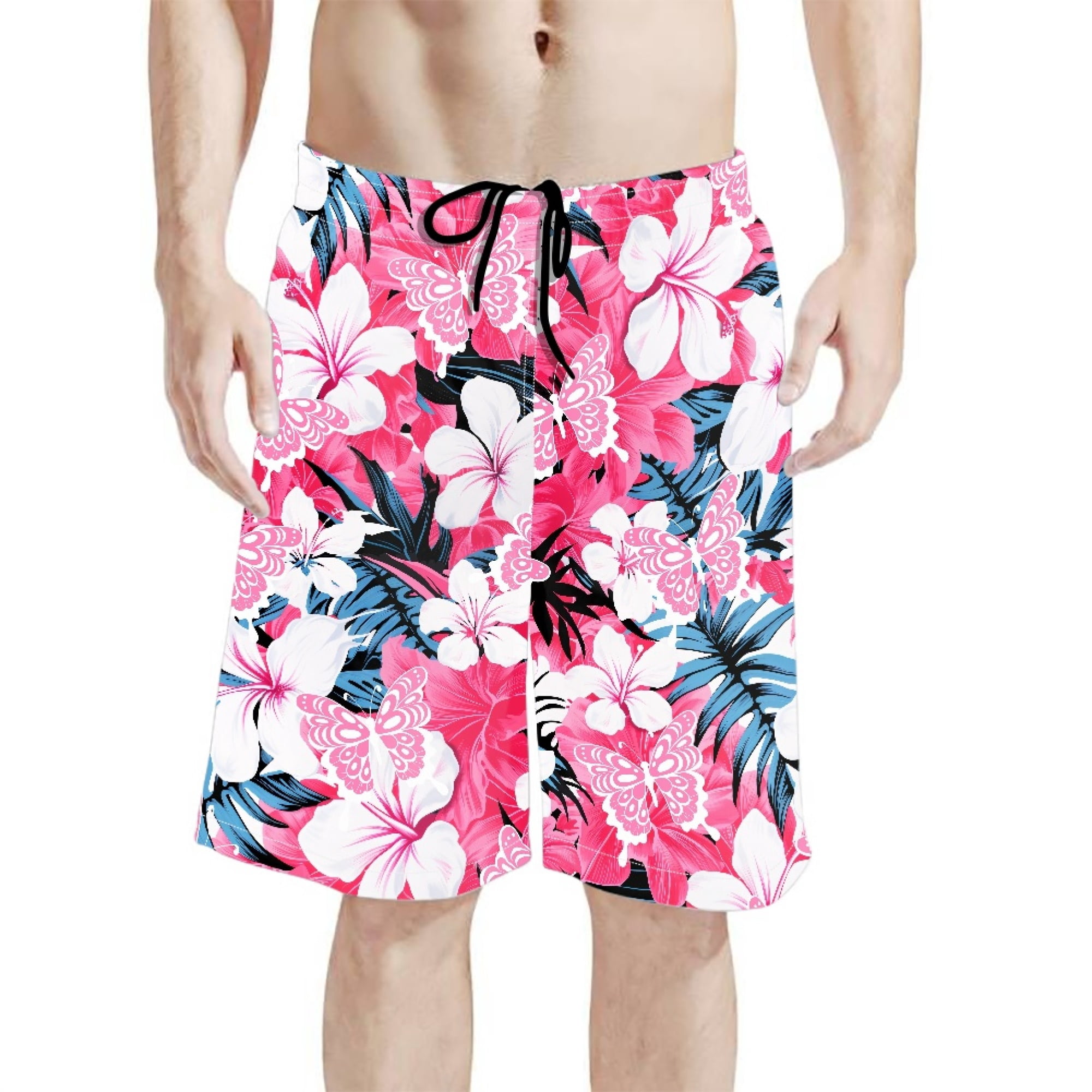 Binienty Hibiscus Floral Print Men's Swim Trunks, Adjustable Men's ...