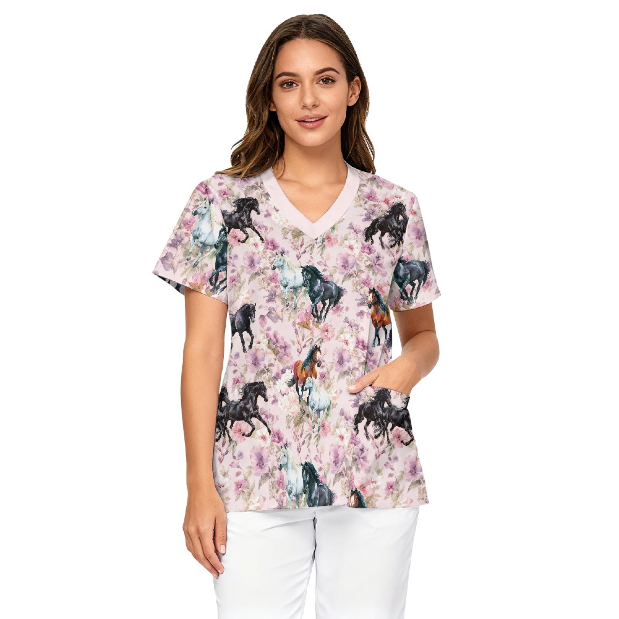 Binienty Horse Floral Pink Nursing Shirt for Women Breathable Stretchy ...