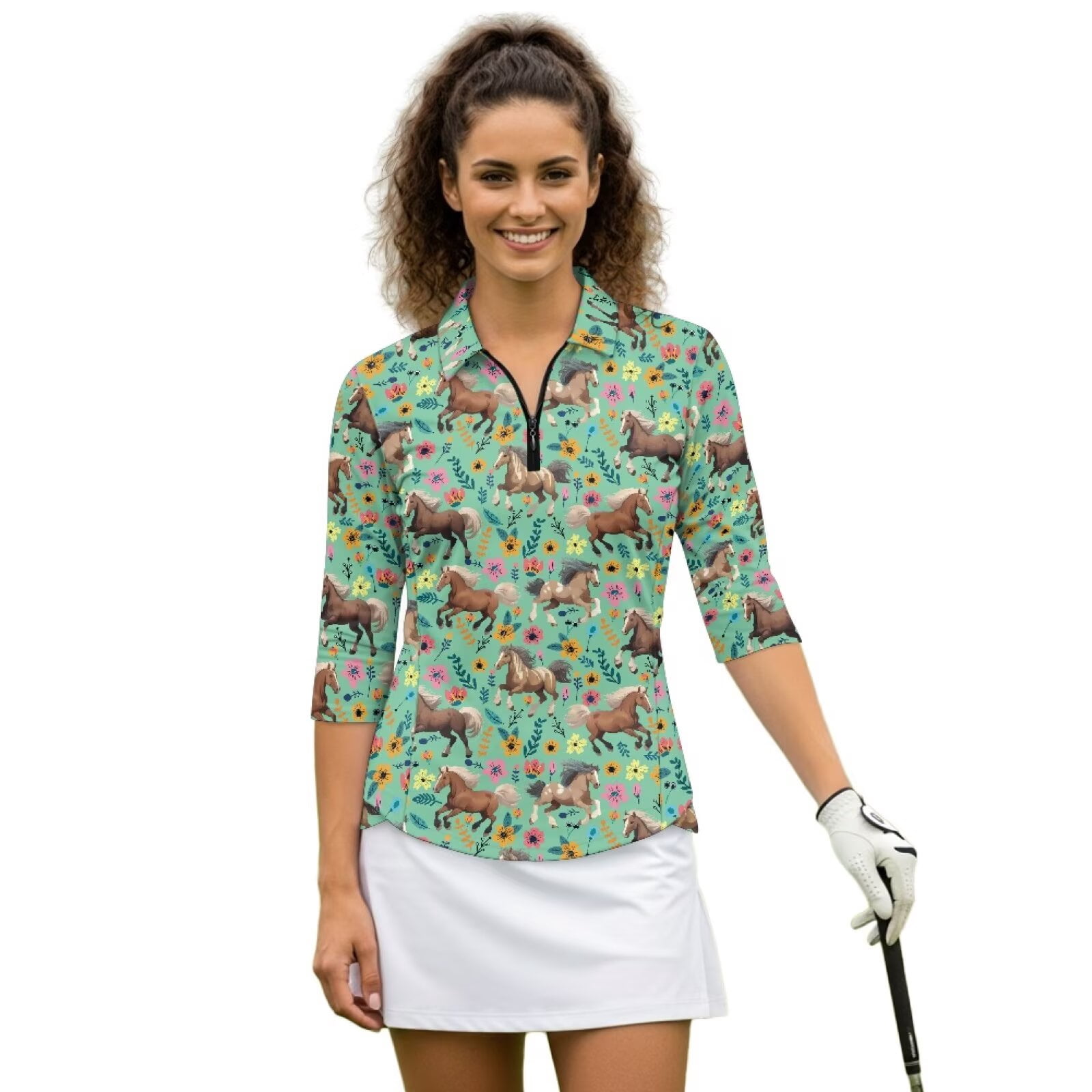 Binienty Horse Flower Women Sport Cloth 3/4 Sleeve Cloth Soft and ...
