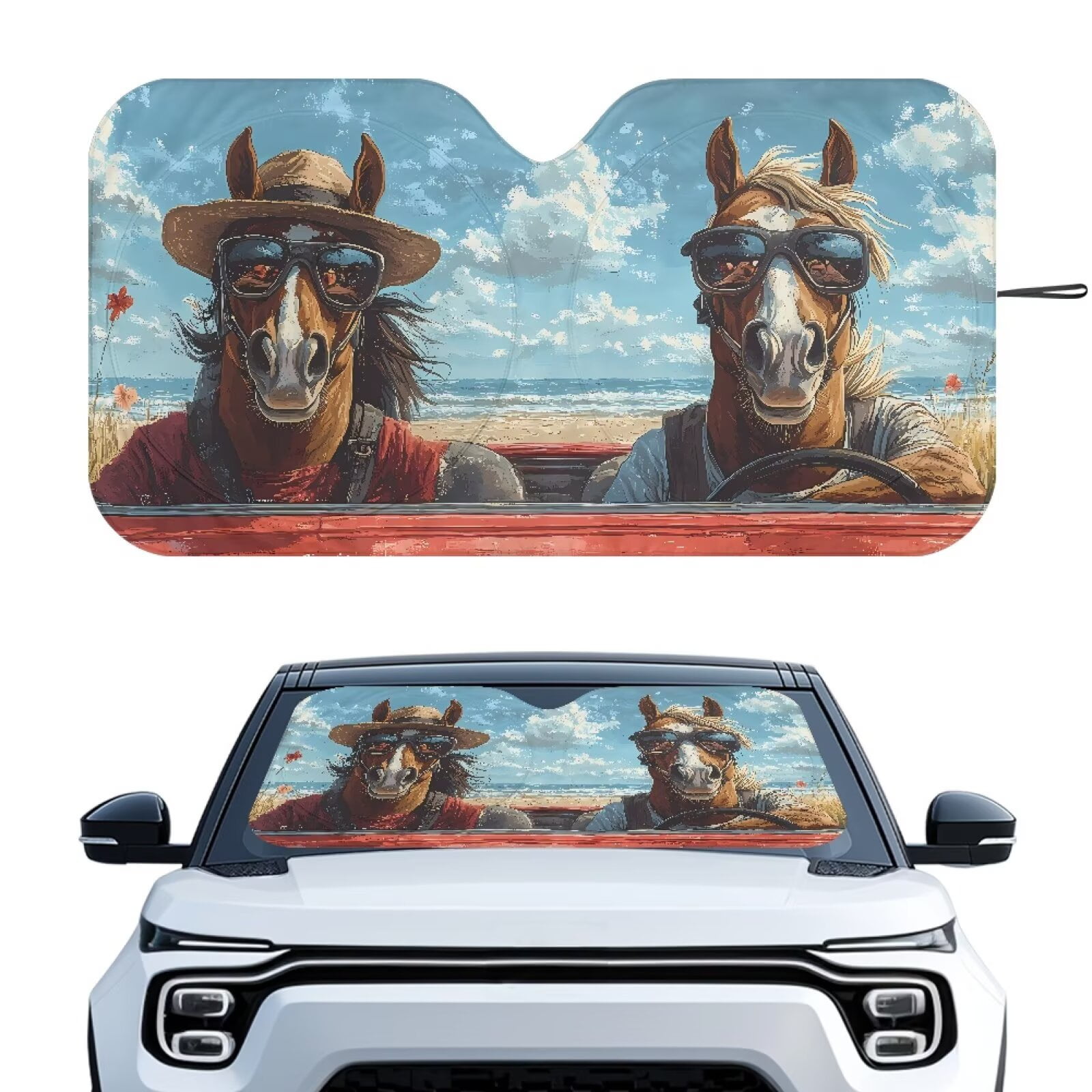 Binienty Horse Funny Windshield Sun Shade Foldable Car Interior ...
