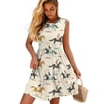Binienty Horse Print Crewneck Dress with Tiered Ruffle Hem, Sleeveless ...