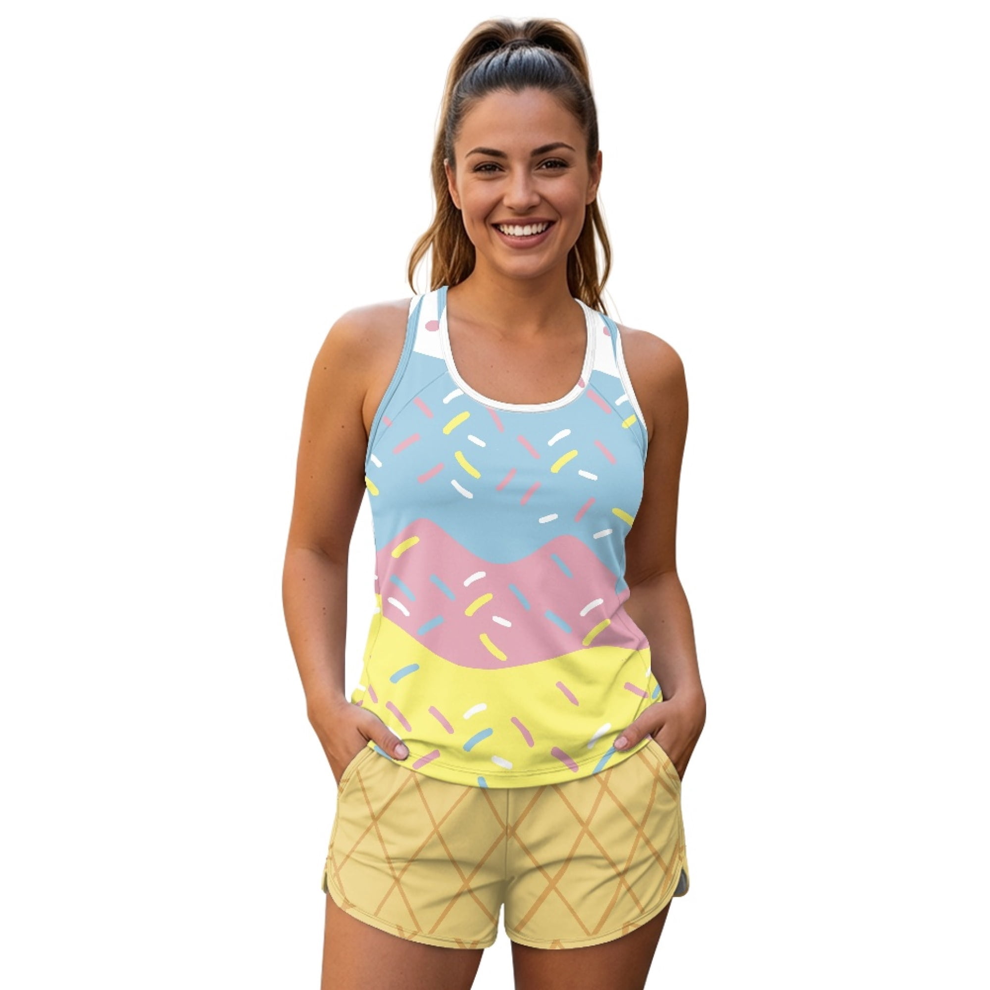 Binienty Ice Cream Print Women's Tankini Shorts Set, Removable Chest ...