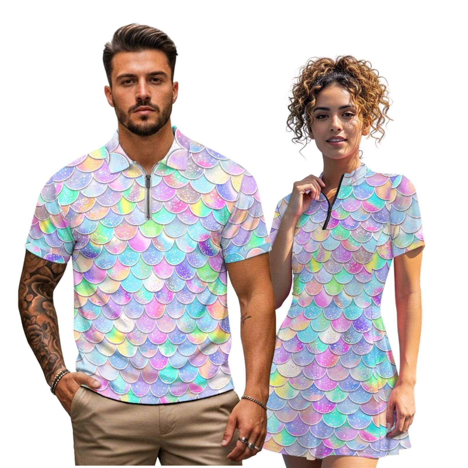 Binienty Iridescent Mermaid Scale Golf Clothing Set for Couple Moisture ...