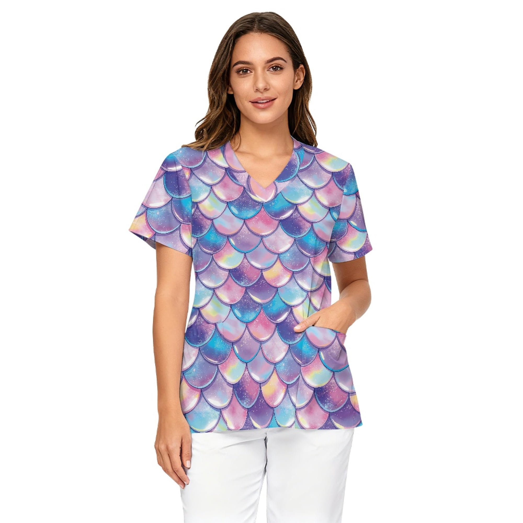 Binienty Iridescent Mermaid Scale Pattern Nursing Shirt for Women Short ...