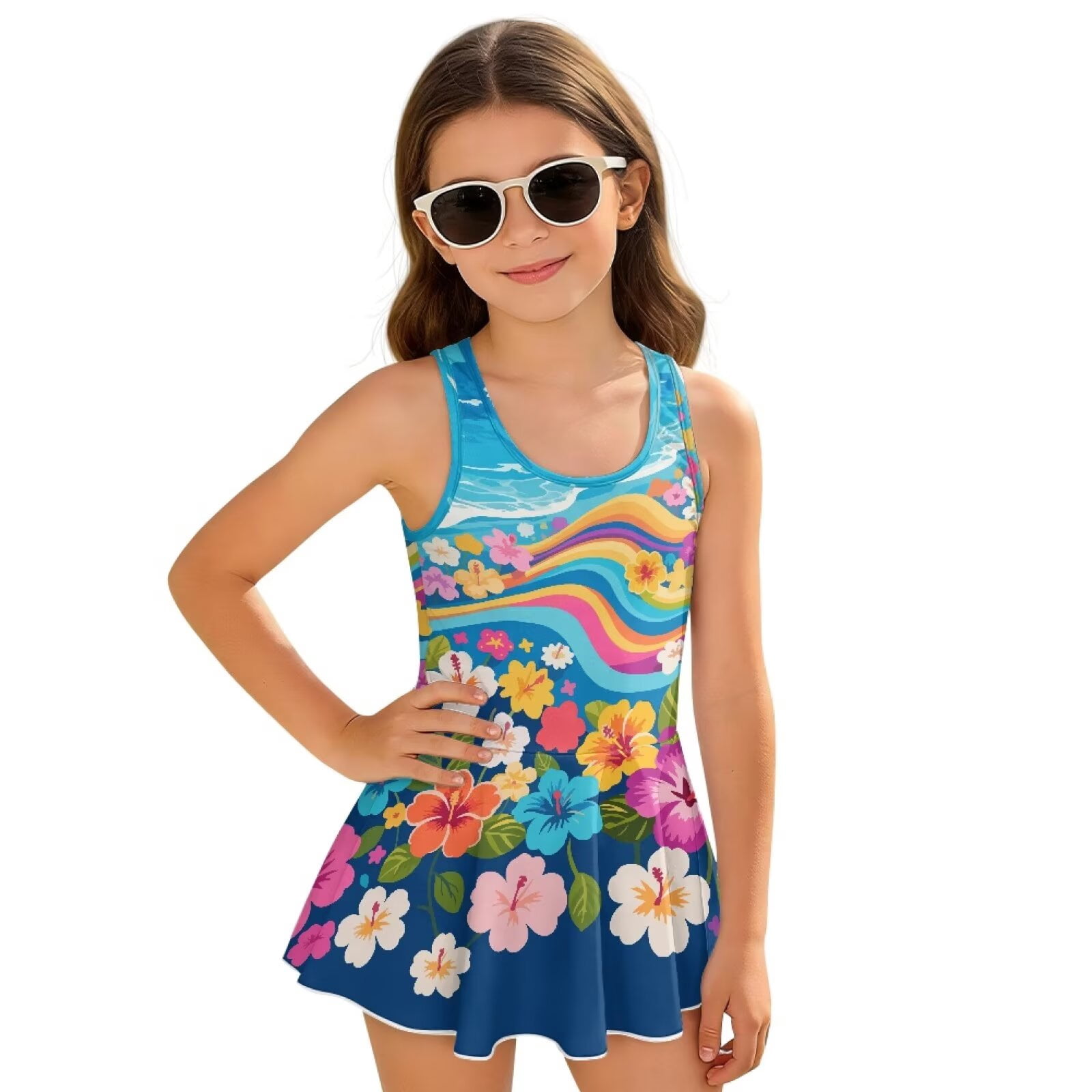 Binienty Kids Girls Size 5t One Piece Swim Dress Boho Hippie Floral ...