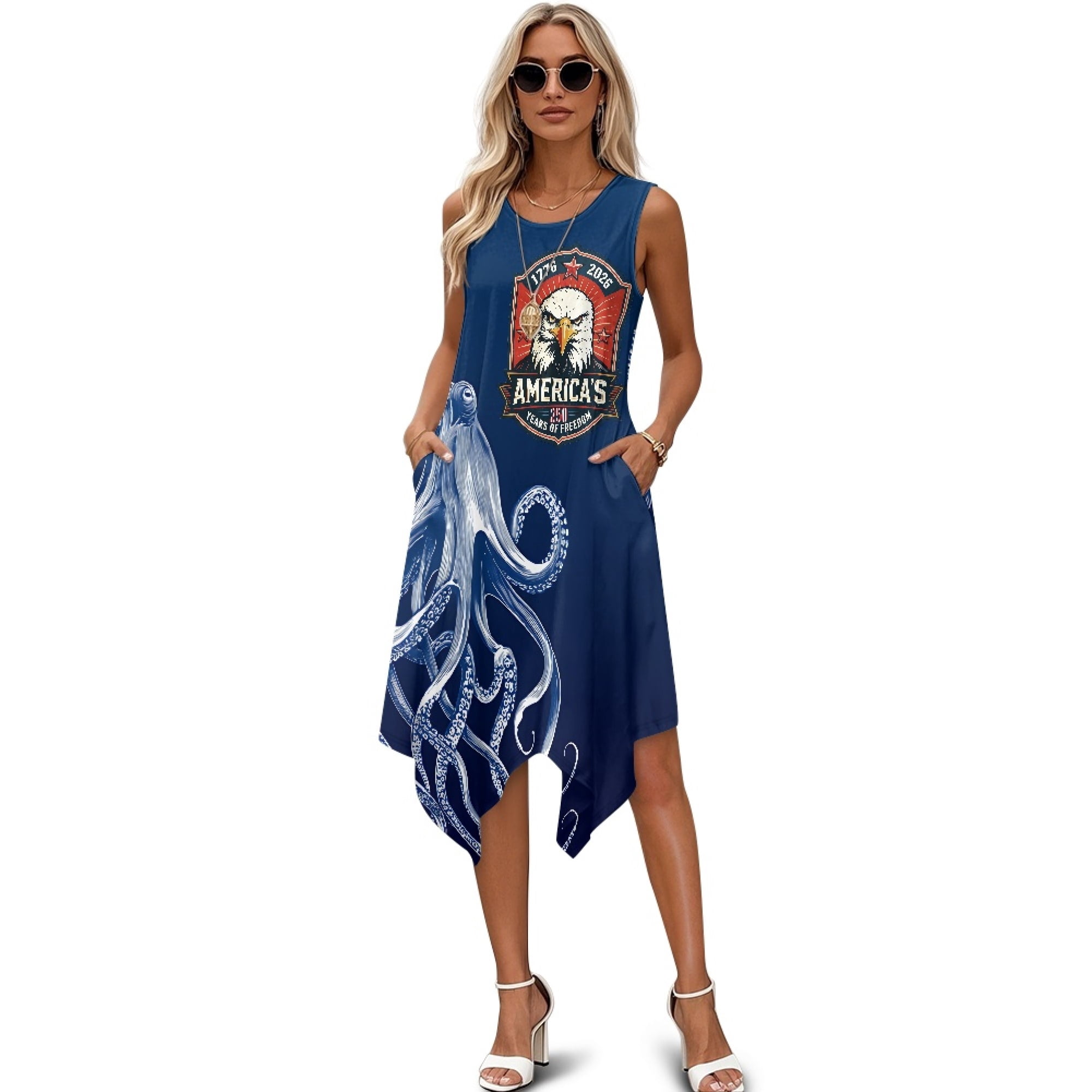 Binienty Ladies Irregular Hem Casual Dress, 4th of July Asymmetric ...
