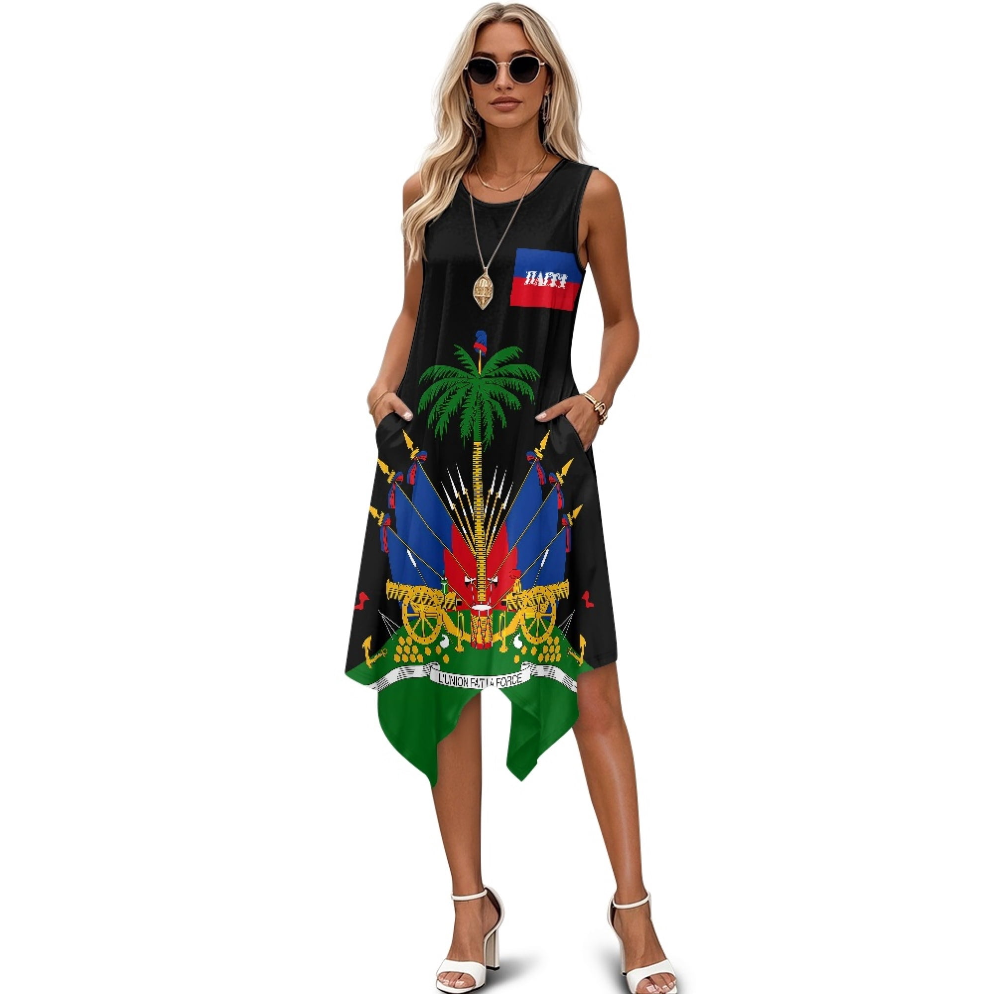 Binienty Ladies Irregular Hem Casual Dress, Haiti Coat of Arms ...