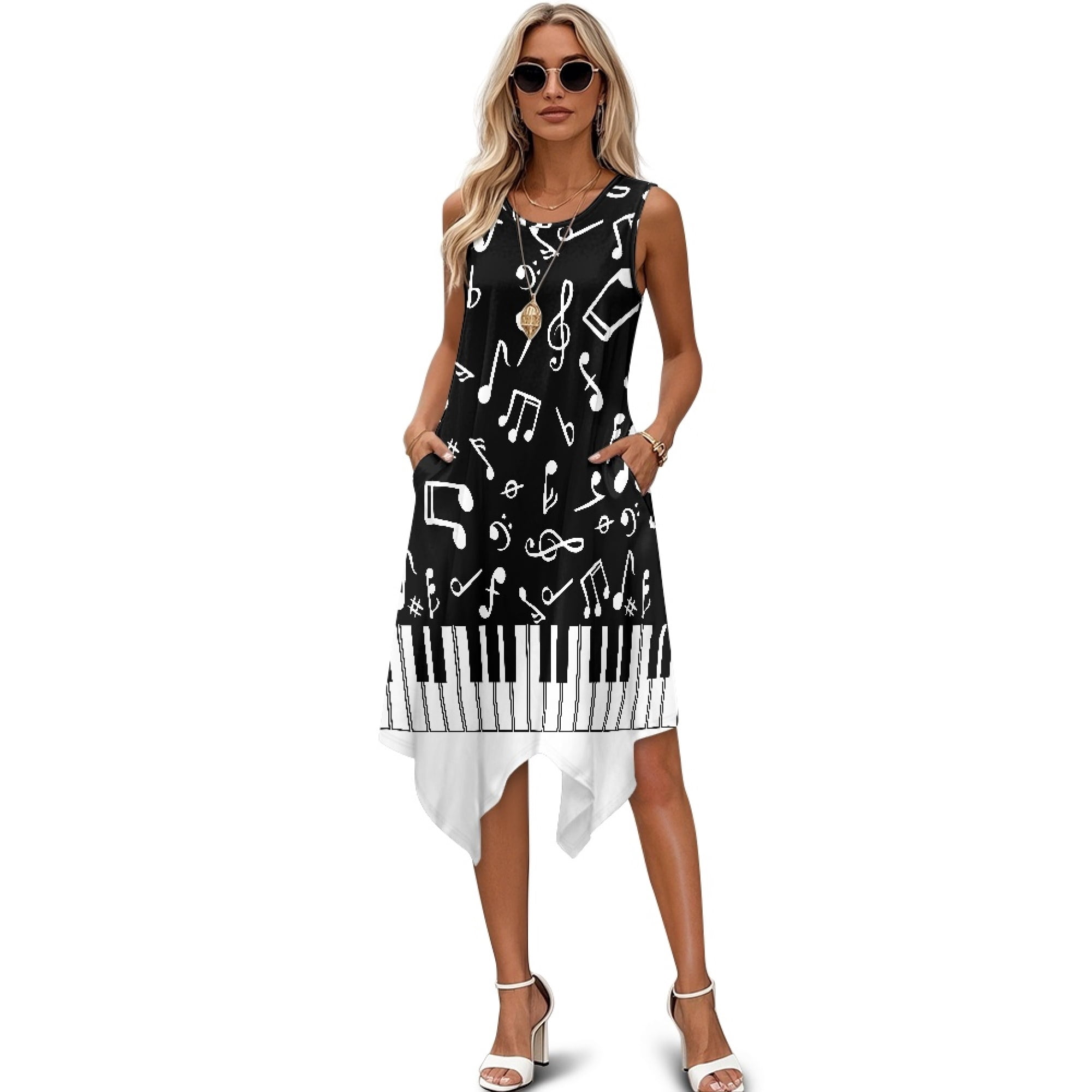Binienty Ladies Irregular Hem Casual Dress, Piano Music Notes ...