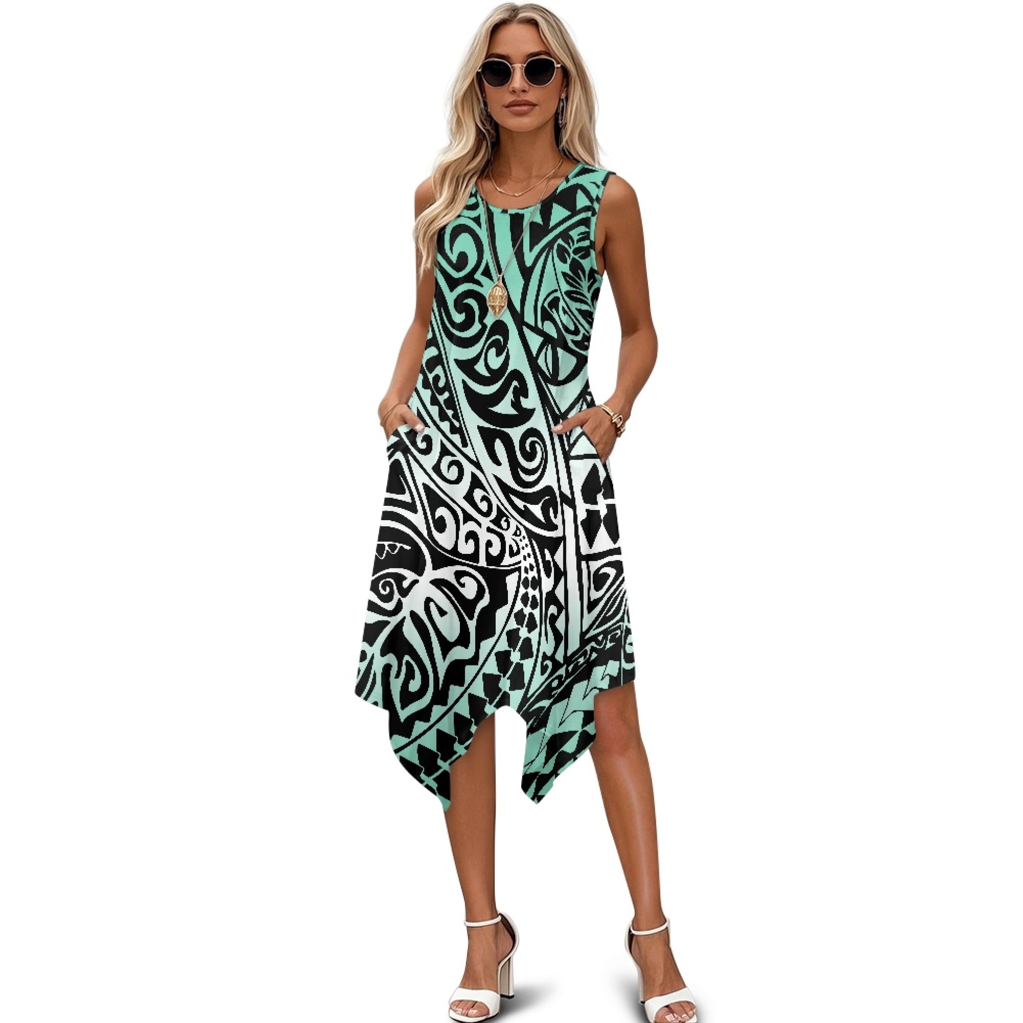 Binienty Ladies Irregular Hem Casual Dress, Swirl Asymmetric Sleeveless ...