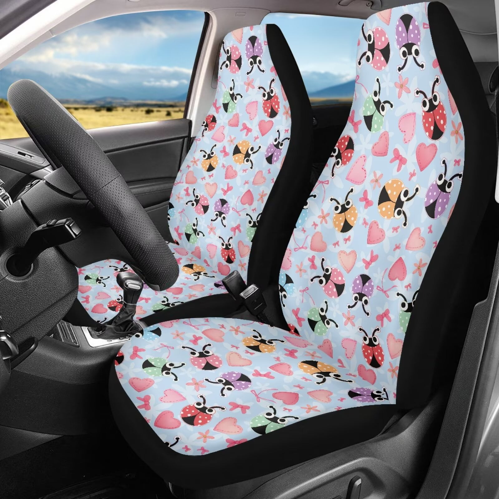 Binienty Ladybug Auto Seat Covers Front Seats Only Soft Cozy Cloth Seat ...