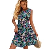 Binienty Leaves Sun Mini Dress for Club, A Line Casual Sleeveless Tank ...