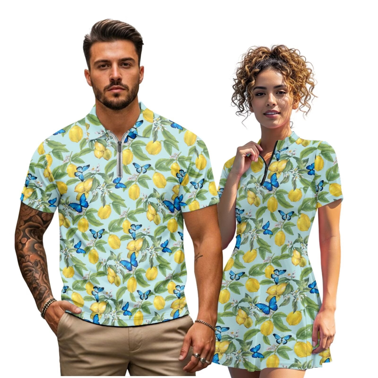 Binienty Lemon Butterfly Golf Clothing Set for Couple Breathable ...